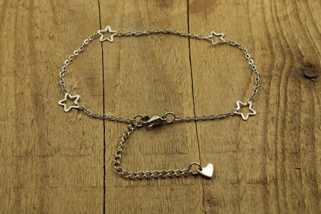 Silver Star Anklet, Open Star Anklet, 9 Inch Anklet, Stainless Steel ...