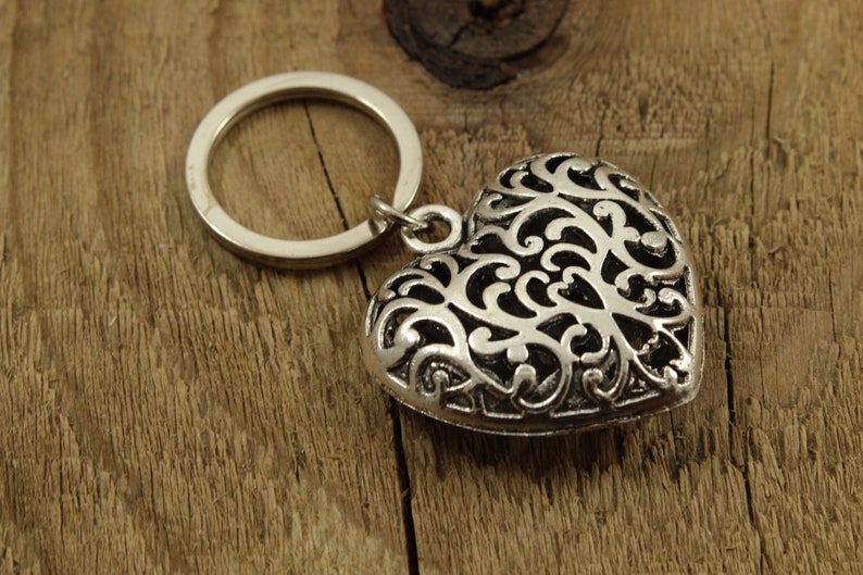 3d Heart Keyring, Heart Keychain, 3d Heart Keychain, Silver Heart ...