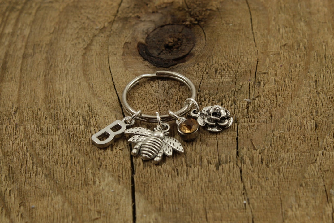 Bee Keyring, Bee Keychain, Bee Bag Charm, Personalised Keyring ...