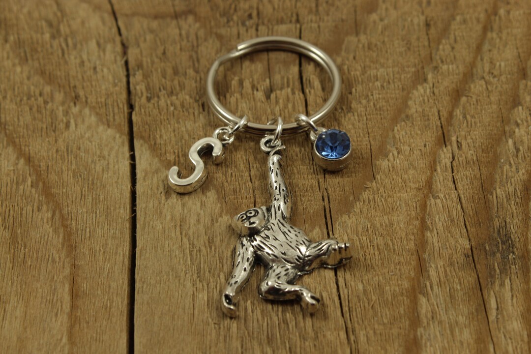 Monkey Keyring, Monkey Keychain, Personalized Monkey Keychain, Initial ...