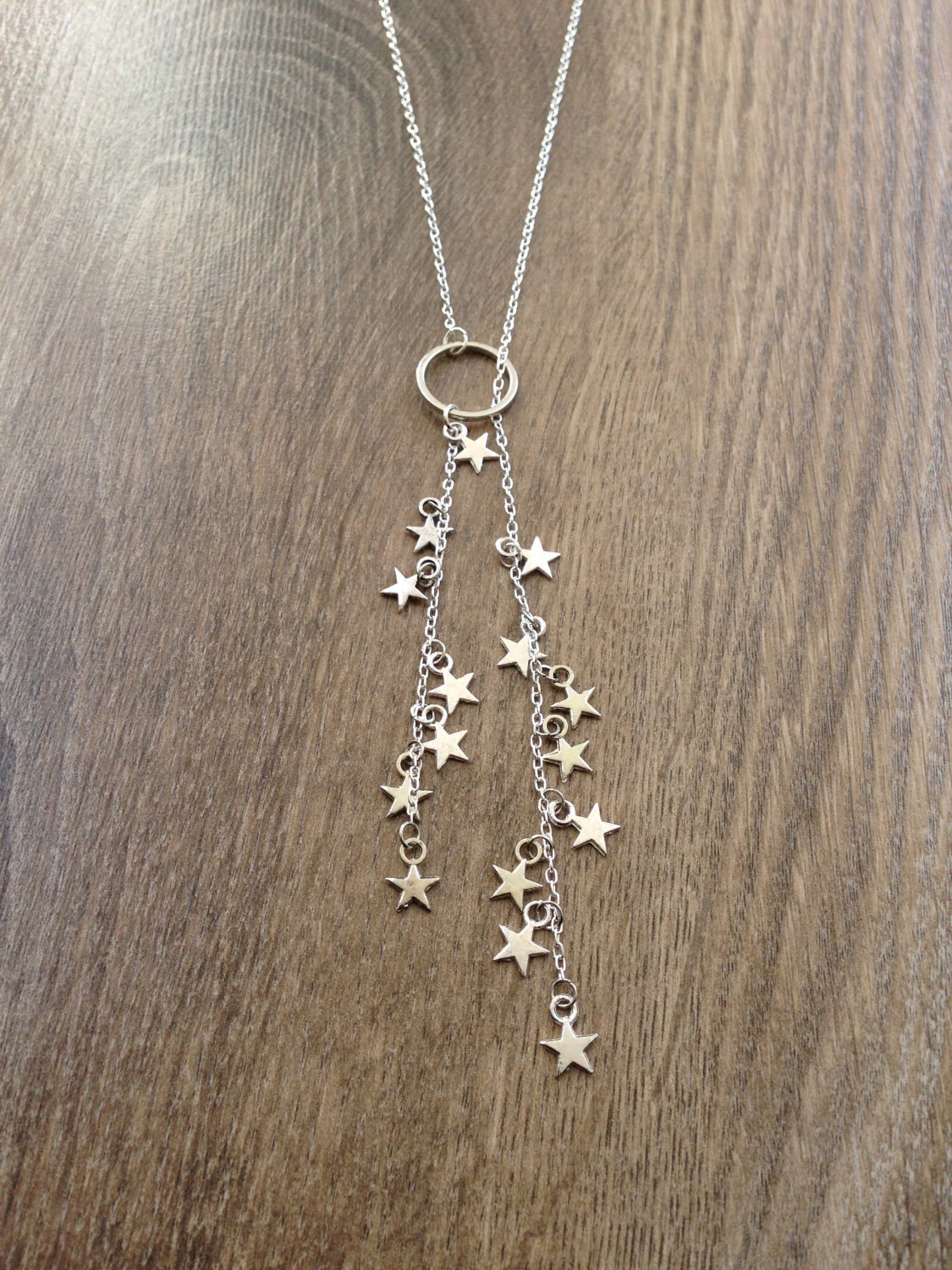 Silver star long necklace delicate silver star theme | Etsy