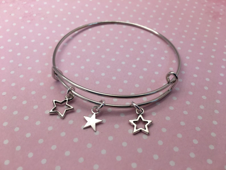 Silver Star Bangle, Star Themed Bangle, Star Bracelet, Silver Bangle ...