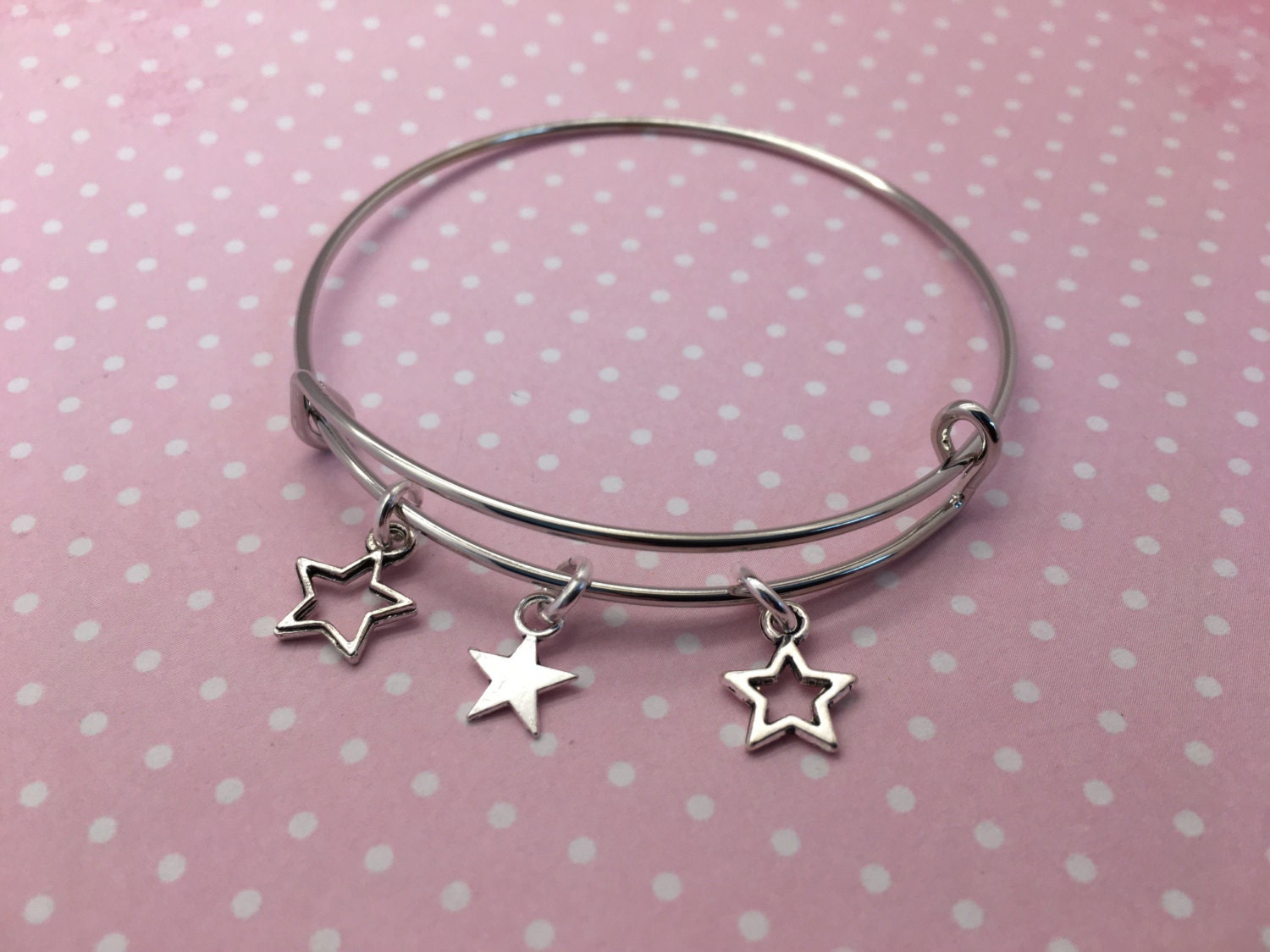 Silver Star Bangle Star Themed Bangle Star Bracelet Silver - Etsy