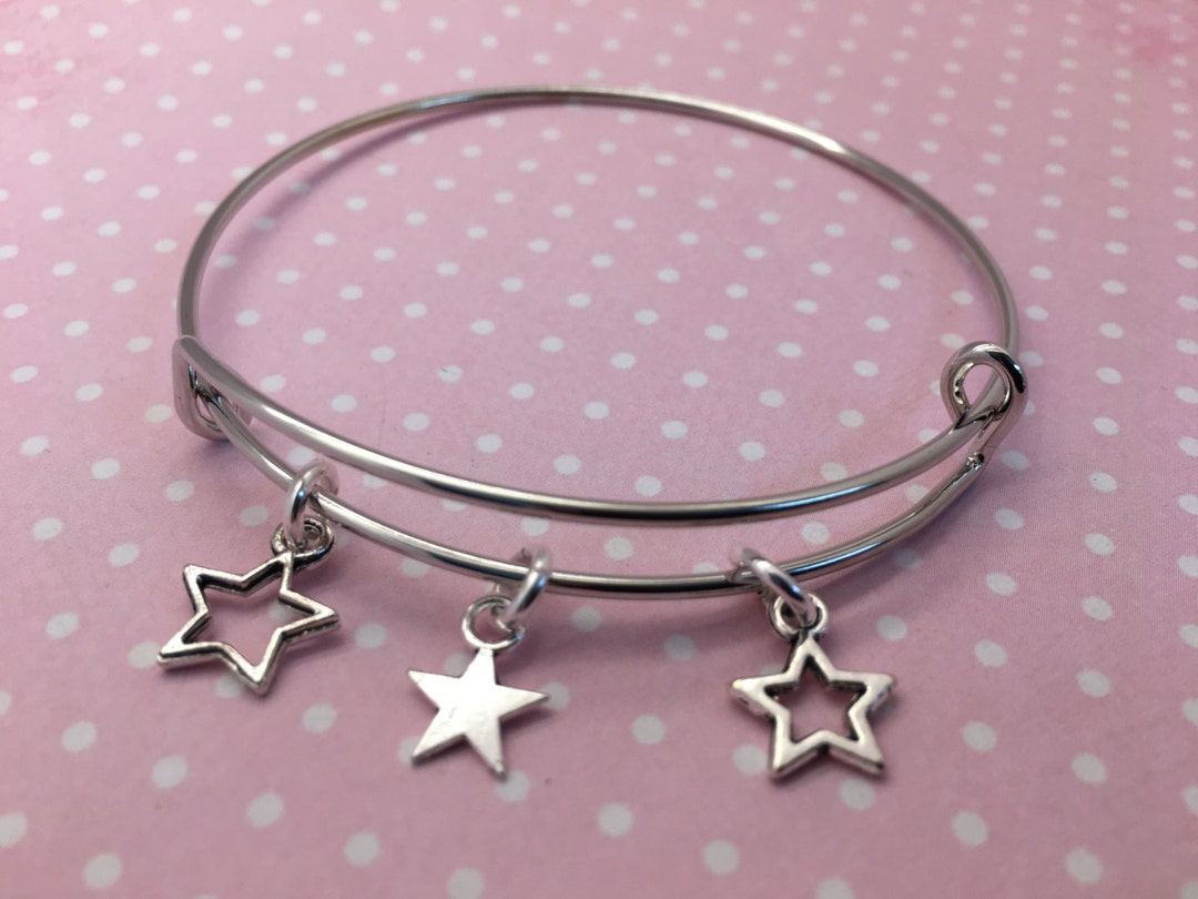 Silver Star Bangle, Star Themed Bangle, Star Bracelet, Silver Bangle ...