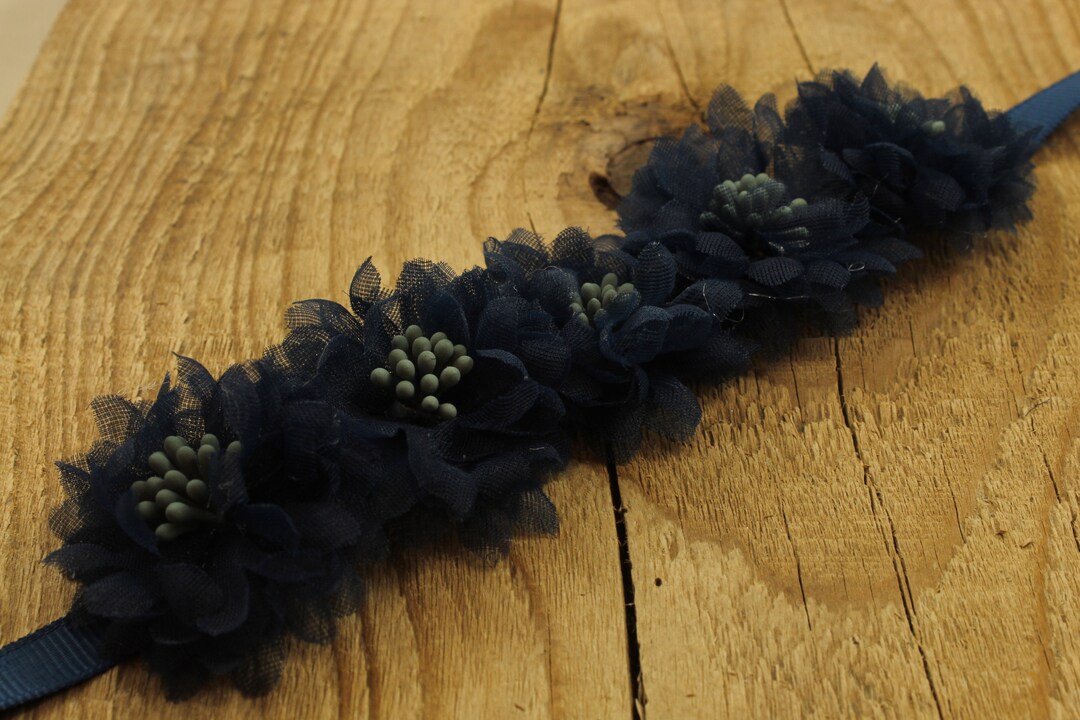 Navy Flower Bun Wrap, Floral Bun Wrap, Dark Blue Bun Wrap, Ballet ...