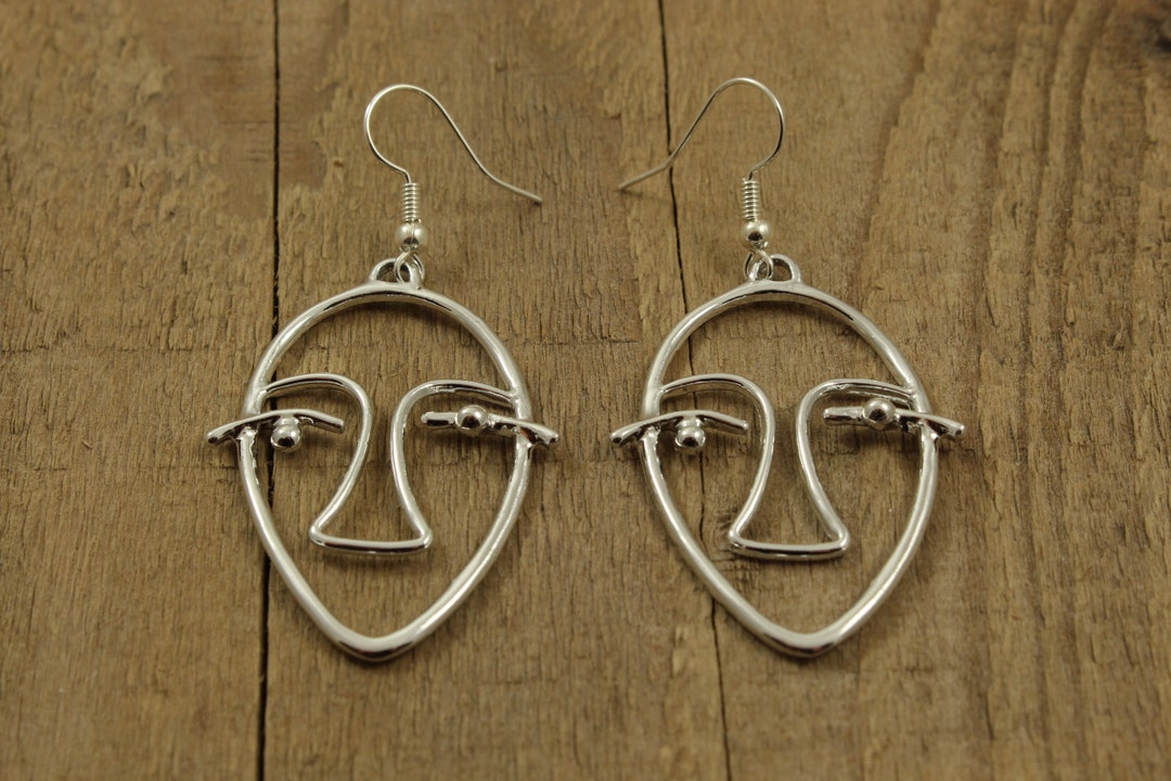 Abstract Face Earrings, Silver Face Earrings, Face Silhouette, Face ...