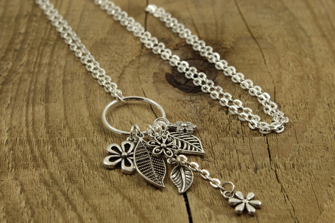 Long Flower Necklace Silver Flower Necklace Silver Multi - Etsy