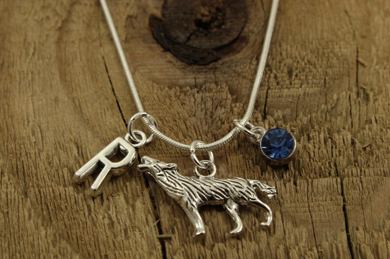 Wolf Necklace, Wolf Pendant, Wolf Charm, Personalised Necklace, Initial ...