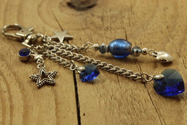 Blue Heart Bag Charm, Heart Keyring, Beaded Heart Keychain, Beaded Bag ...