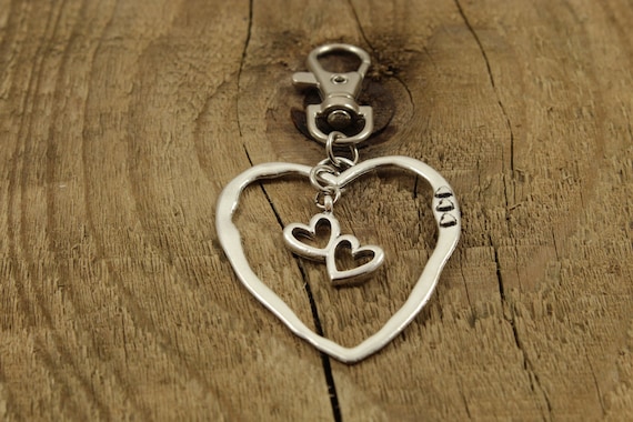 Triple Heart Keyring Three Heart Keychain Silver Heart | Etsy
