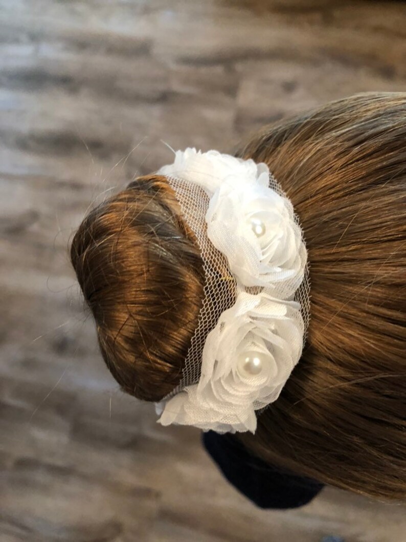 White Bun Wrap, Flower Bun Wrap, White Floral Bun Wrap, Ballet Hair ...