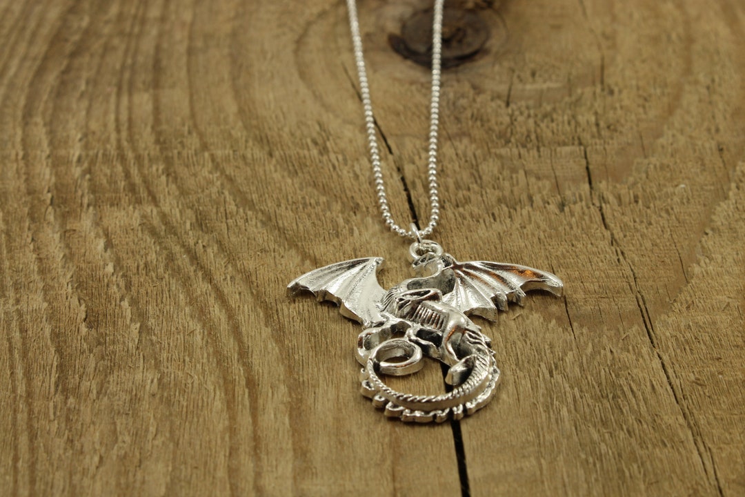 Dragon Necklace, Long Dragon Necklace, Silver Dragon Necklace, Dragon ...