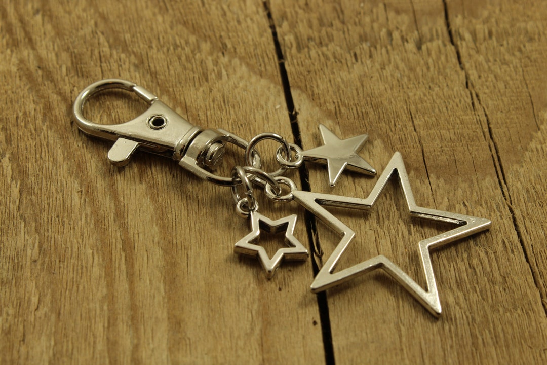 Silver Stars Bag Charm, Silver Star Keyring, Star Gift, Star Keychain, Star Gift, Silver Stars ...