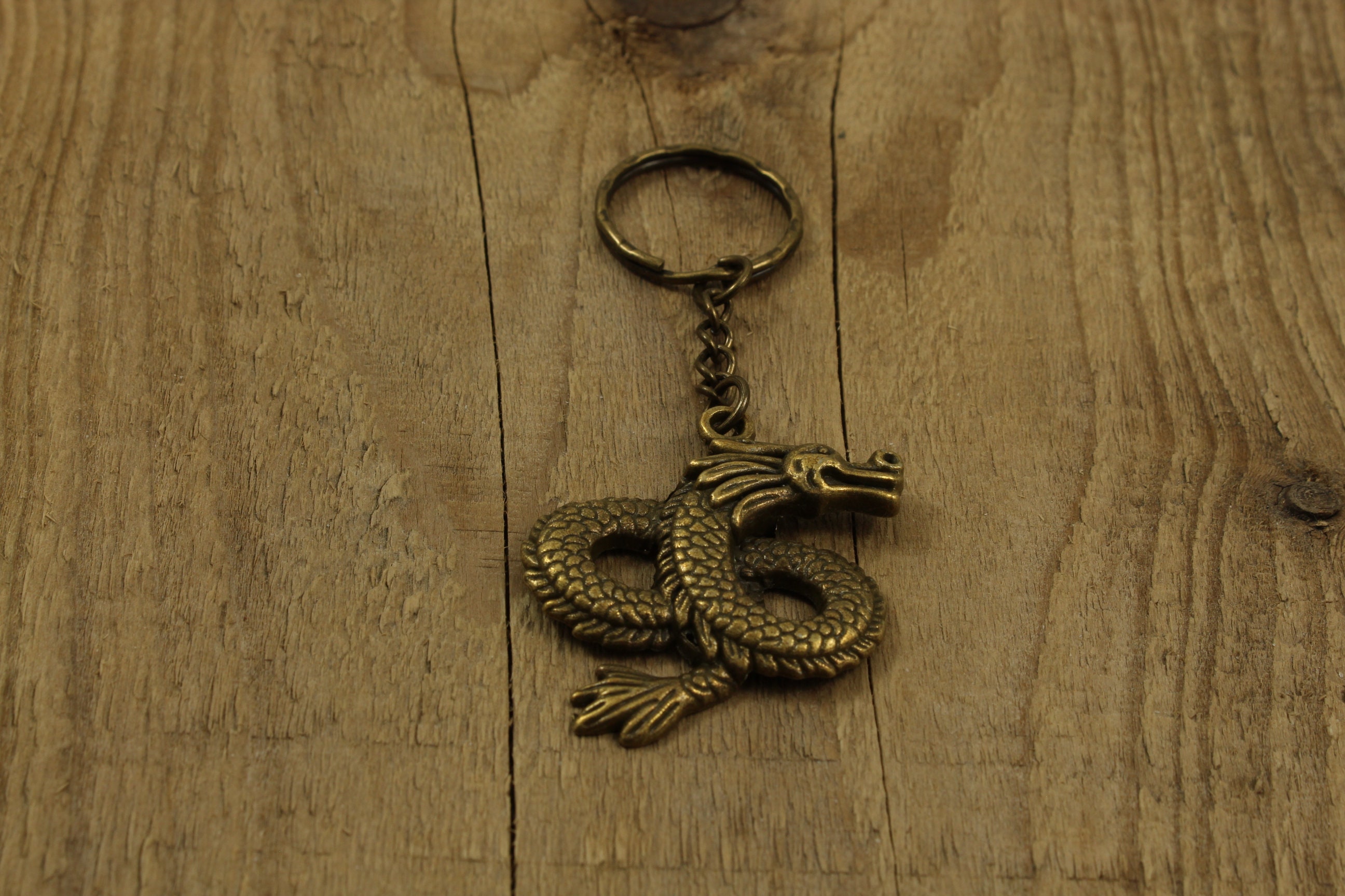 Bronze Dragon Keychain, Dragon Keyring, Large Dragon Keyring, Mythical ...