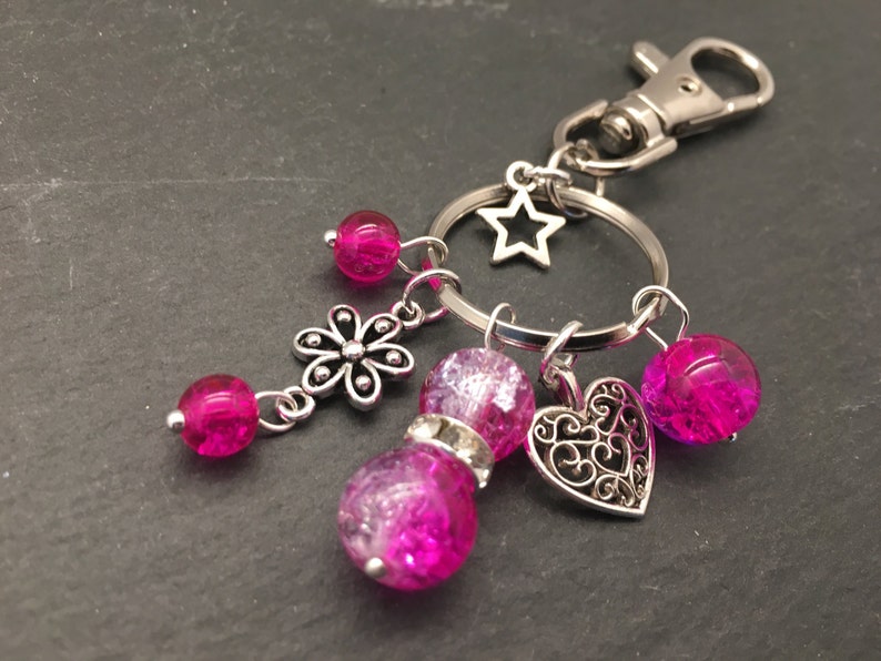 Heart Bag Charm Heart Charm Keyring Beaded Heart Keychain | Etsy