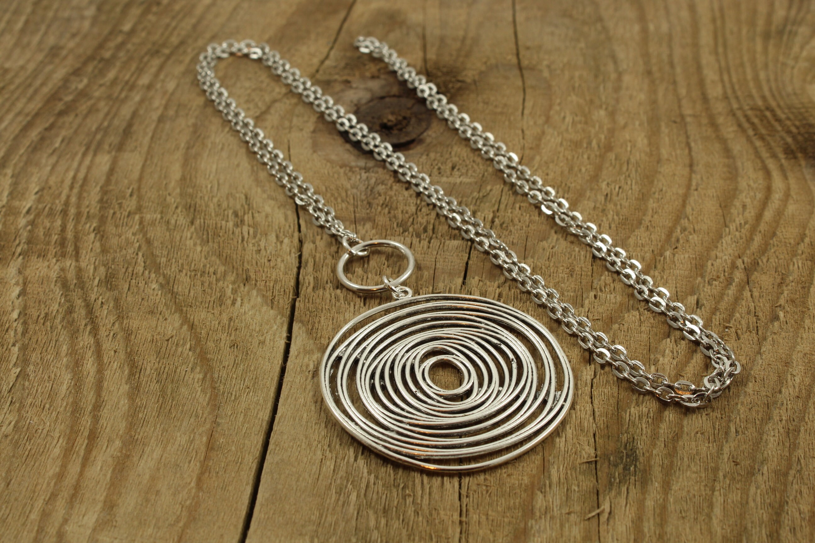 Spiral Necklace Long Spiral Necklace Silver Disc Pendant | Etsy