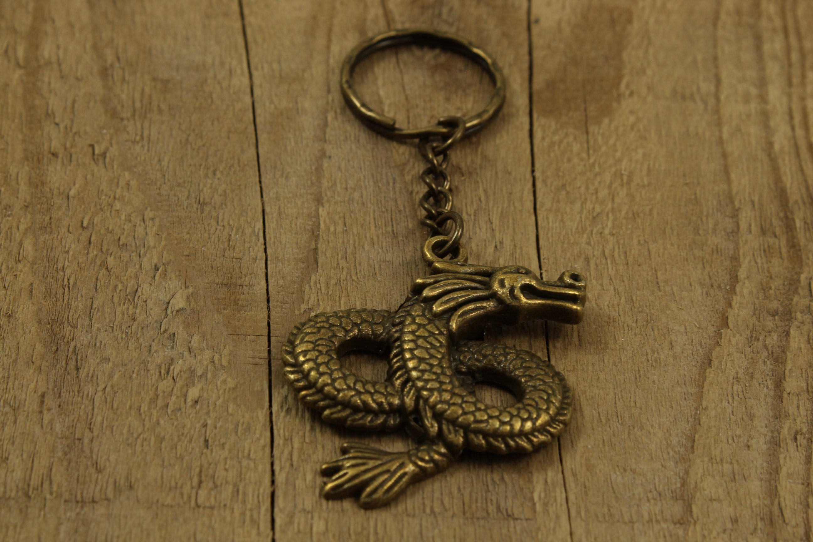 Bronze Dragon Keychain, Dragon Keyring, Large Dragon Keyring, Mythical ...