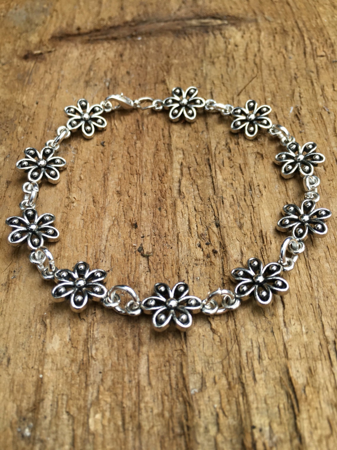 Silver Flower Bracelet Flower Bead Bracelet Flower Chain - Etsy