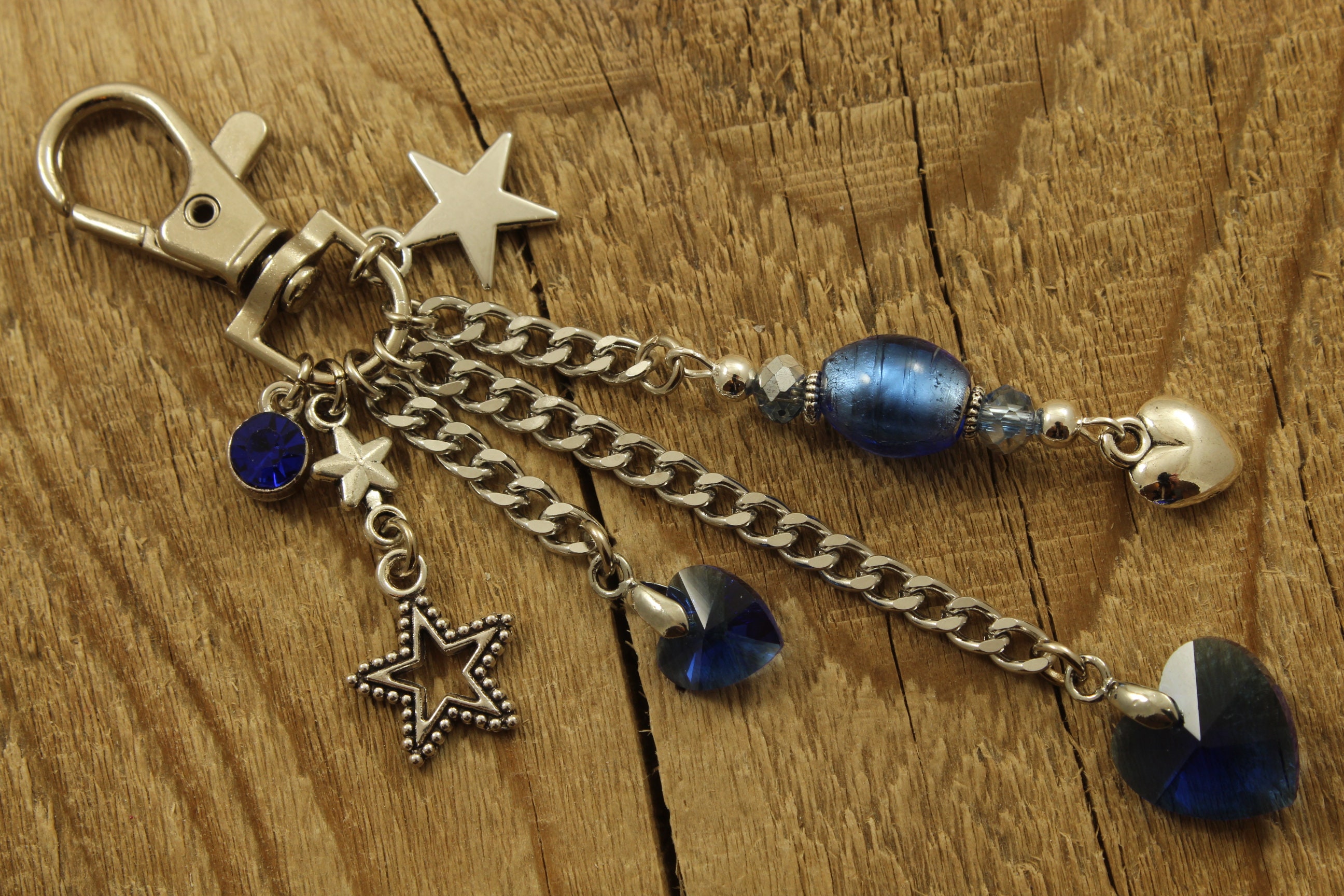 Blue Heart Bag Charm, Heart Keyring, Beaded Heart Keychain, Beaded Bag ...