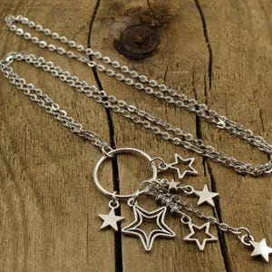 Long Star Necklace, Silver Star Necklace, Silver Multi Star Pendant ...