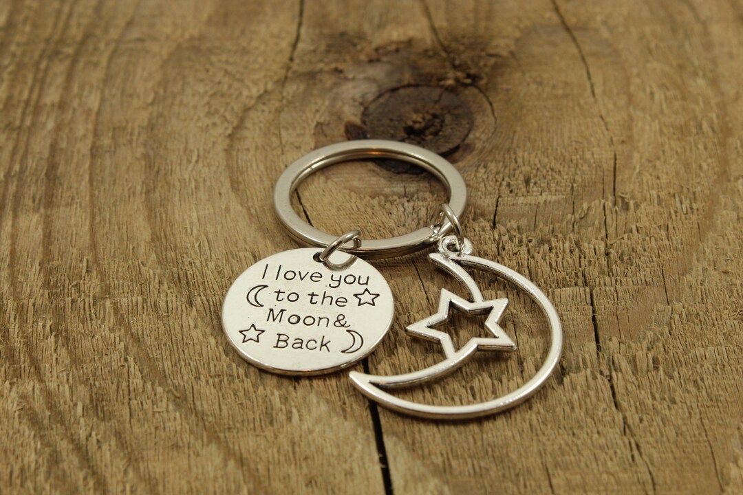 Moon and Back Keyring, Moon Keychain, Moon Keyring, Moon and Star Gift ...