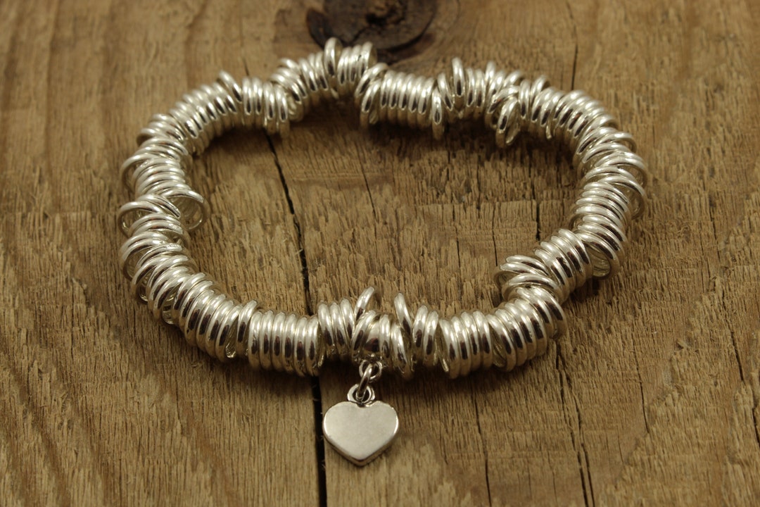 Silver Ring Bracelet, Elasticated, Chunky Silver Ring Bracelet, Stretch ...