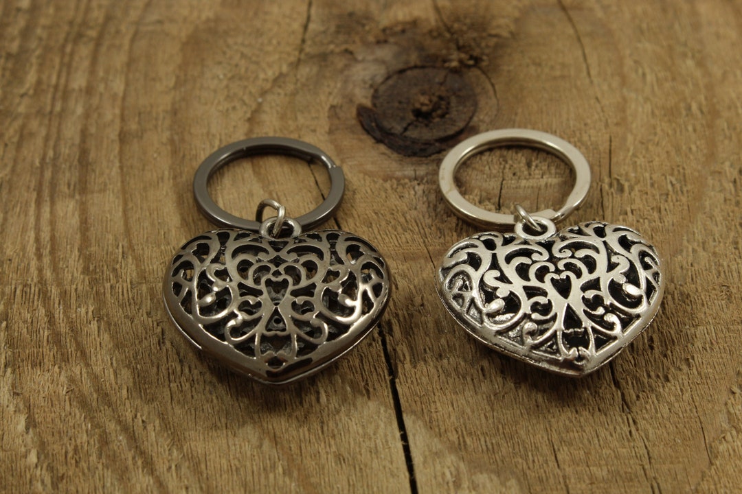 3d Heart Keyring, Heart Keychain, 3d Heart Keychain, Silver Heart ...