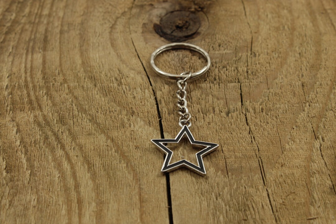 Star Keychain, Star Keyring, Black Star Keychain, Silver Star Keyring ...