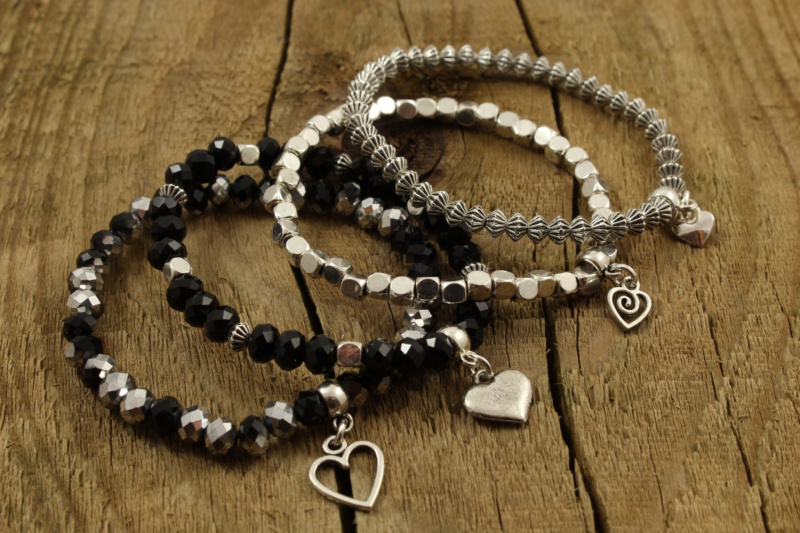 Black Stacking Bracelet Set Stretch Bead Bracelet - Etsy