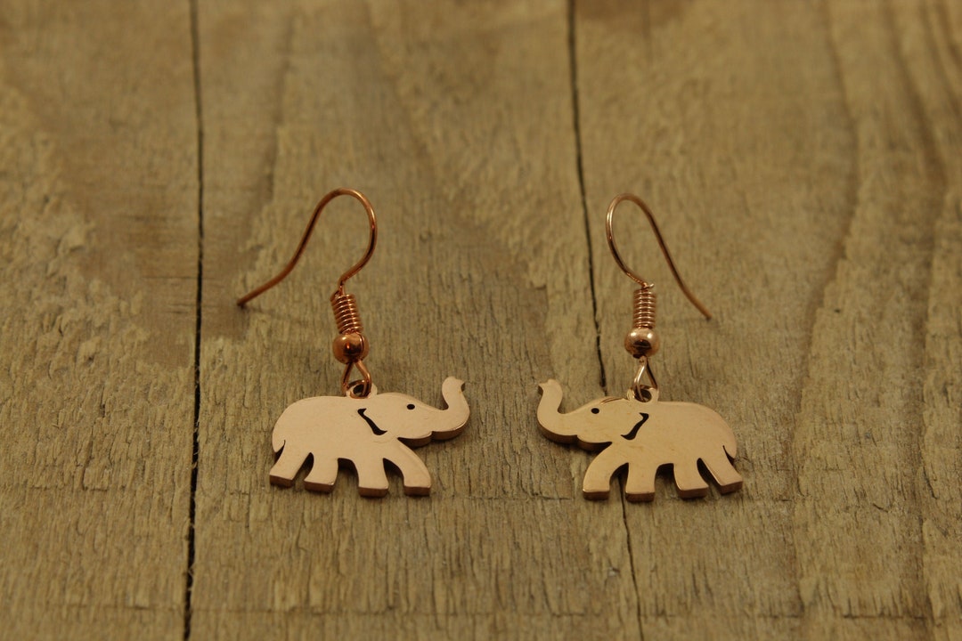 Rose Gold Elephant Earrings, Elephant Charm Earrings, Elephant Earring ...