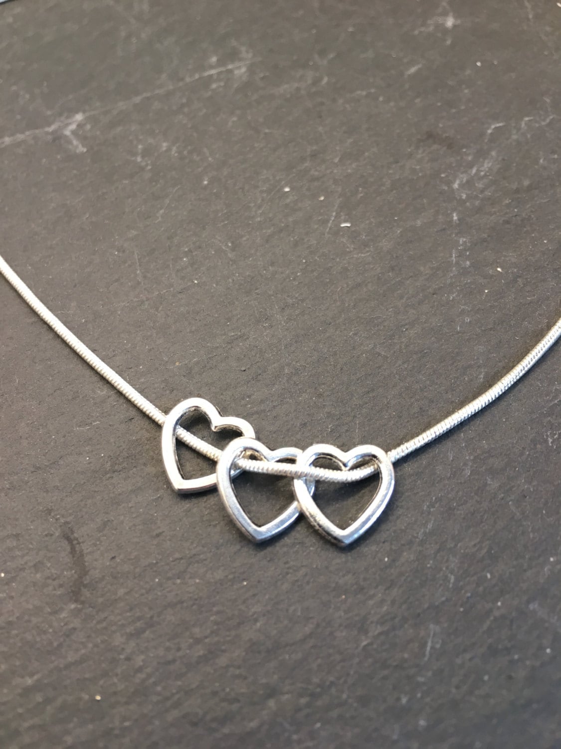 Three Heart Necklace Silver Heart Necklace Silver Multi - Etsy