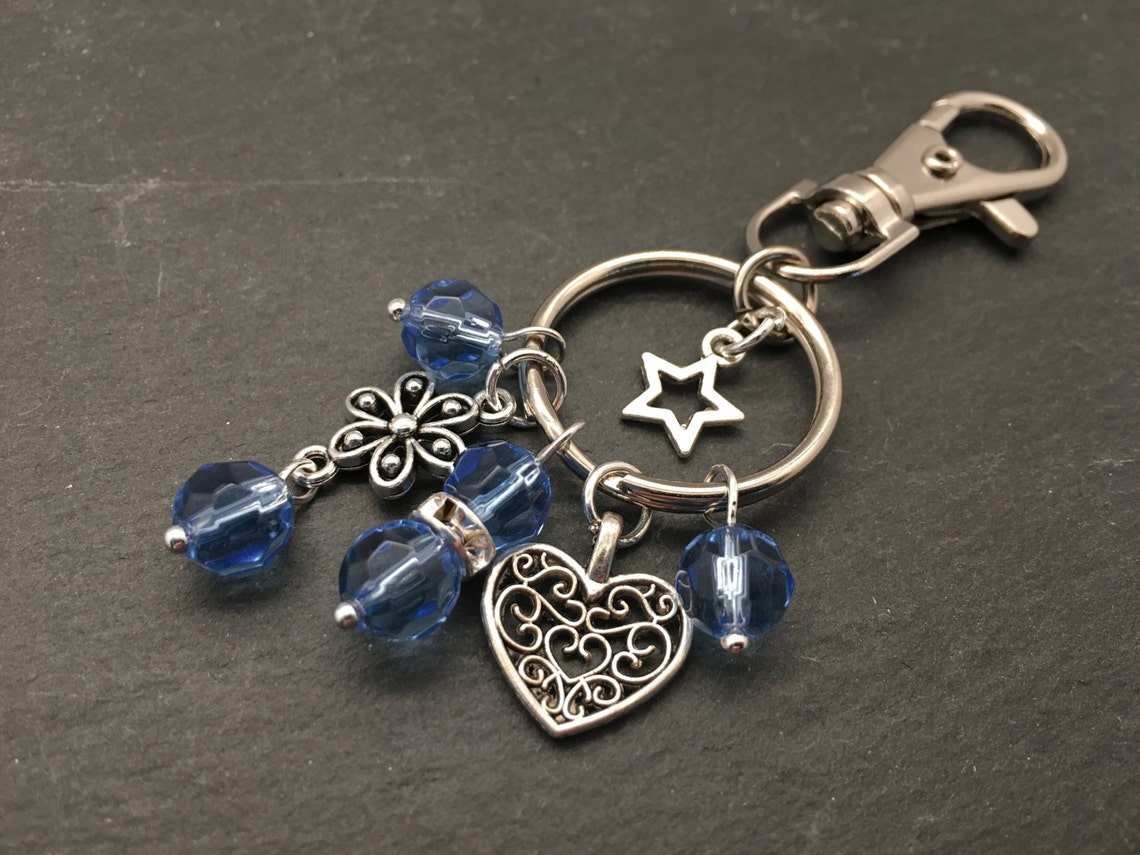 Heart Bag Charm Heart Charm Keyring Beaded Heart Keychain | Etsy