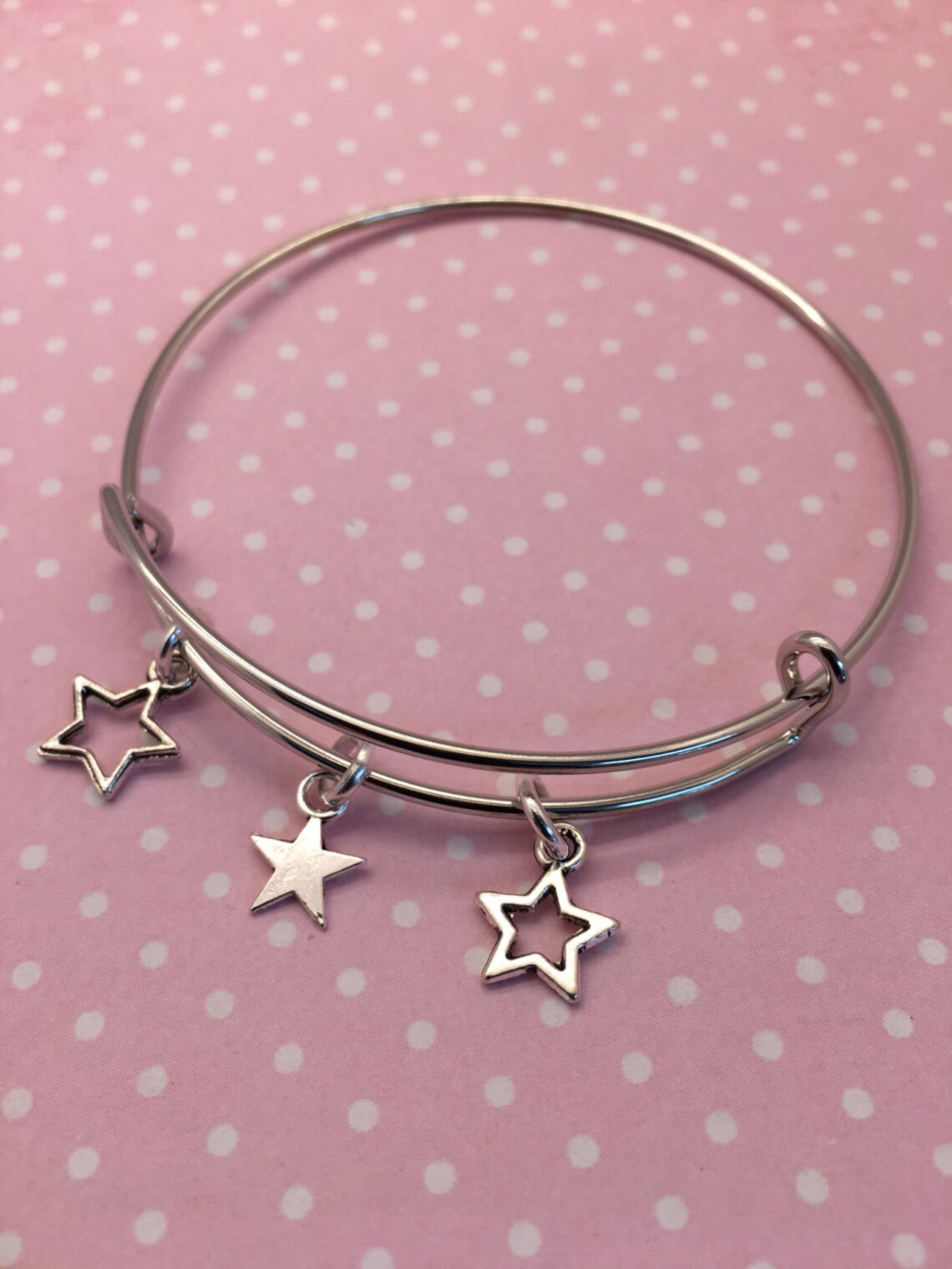Silver Star Bangle, Star Themed Bangle, Star Bracelet, Silver Bangle ...