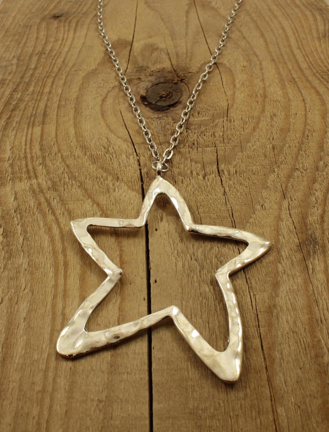 Large Silver Star Pendant, Long Star Necklace, Silver Star Necklace ...