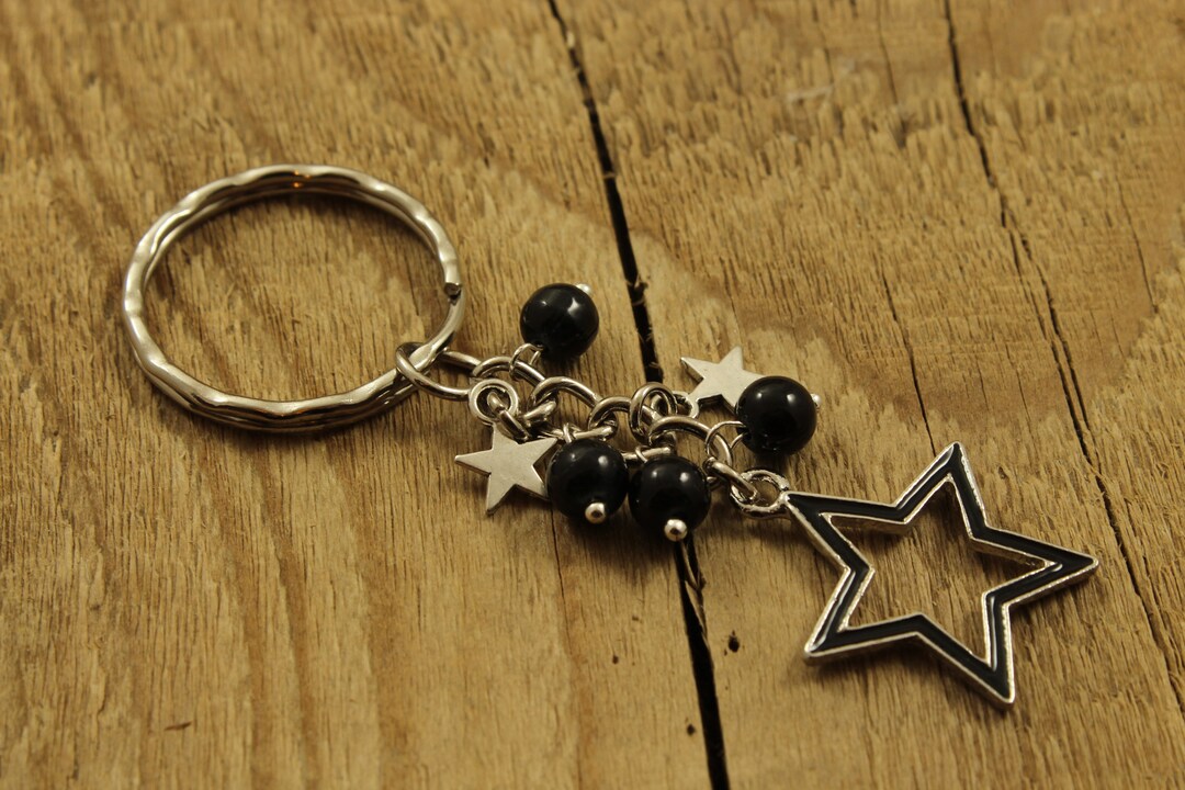 Star Bag Charm, Black Star Keyring, Star Gift, Silver Star Keychain ...