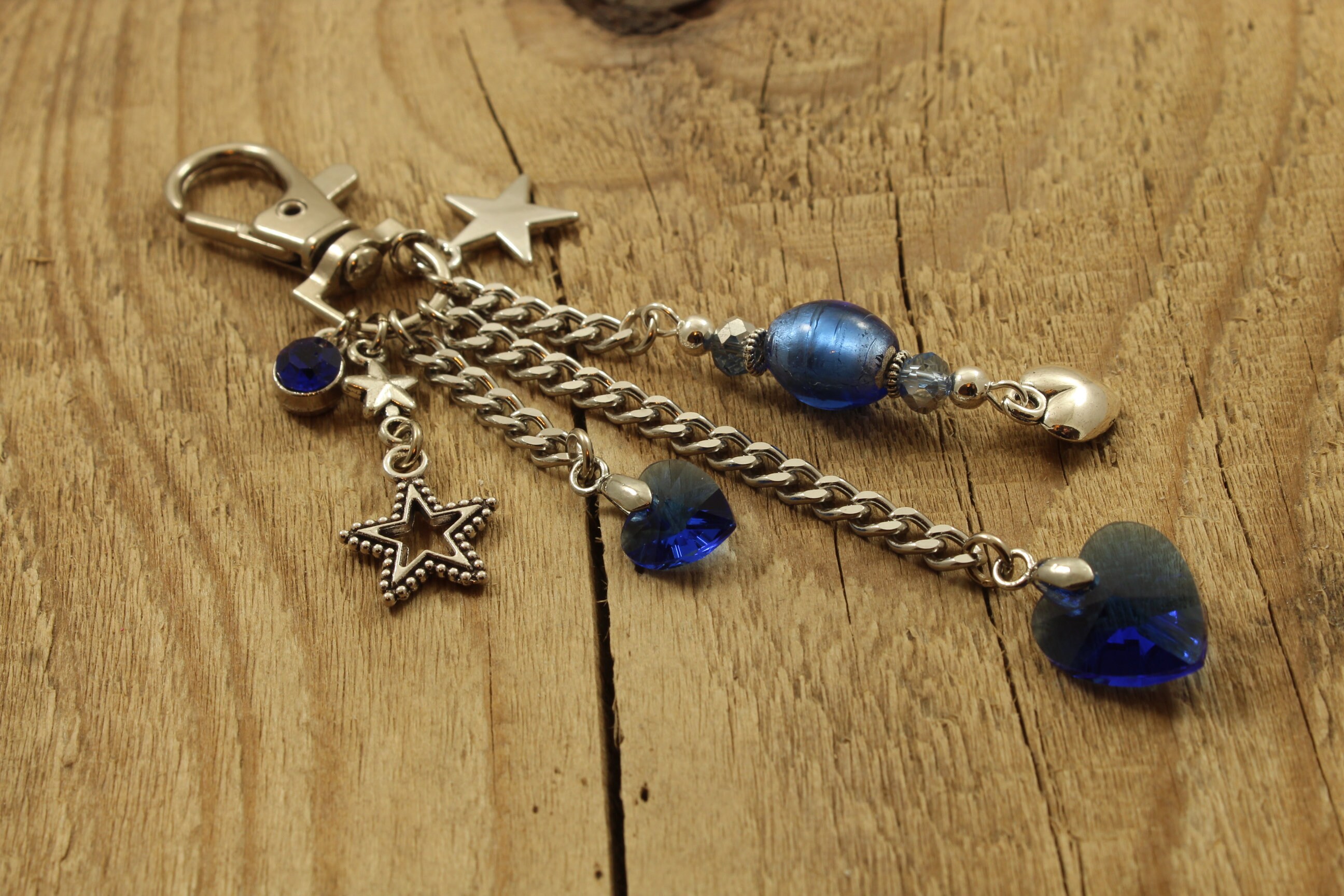 Blue Heart Bag Charm, Heart Keyring, Beaded Heart Keychain, Beaded Bag ...