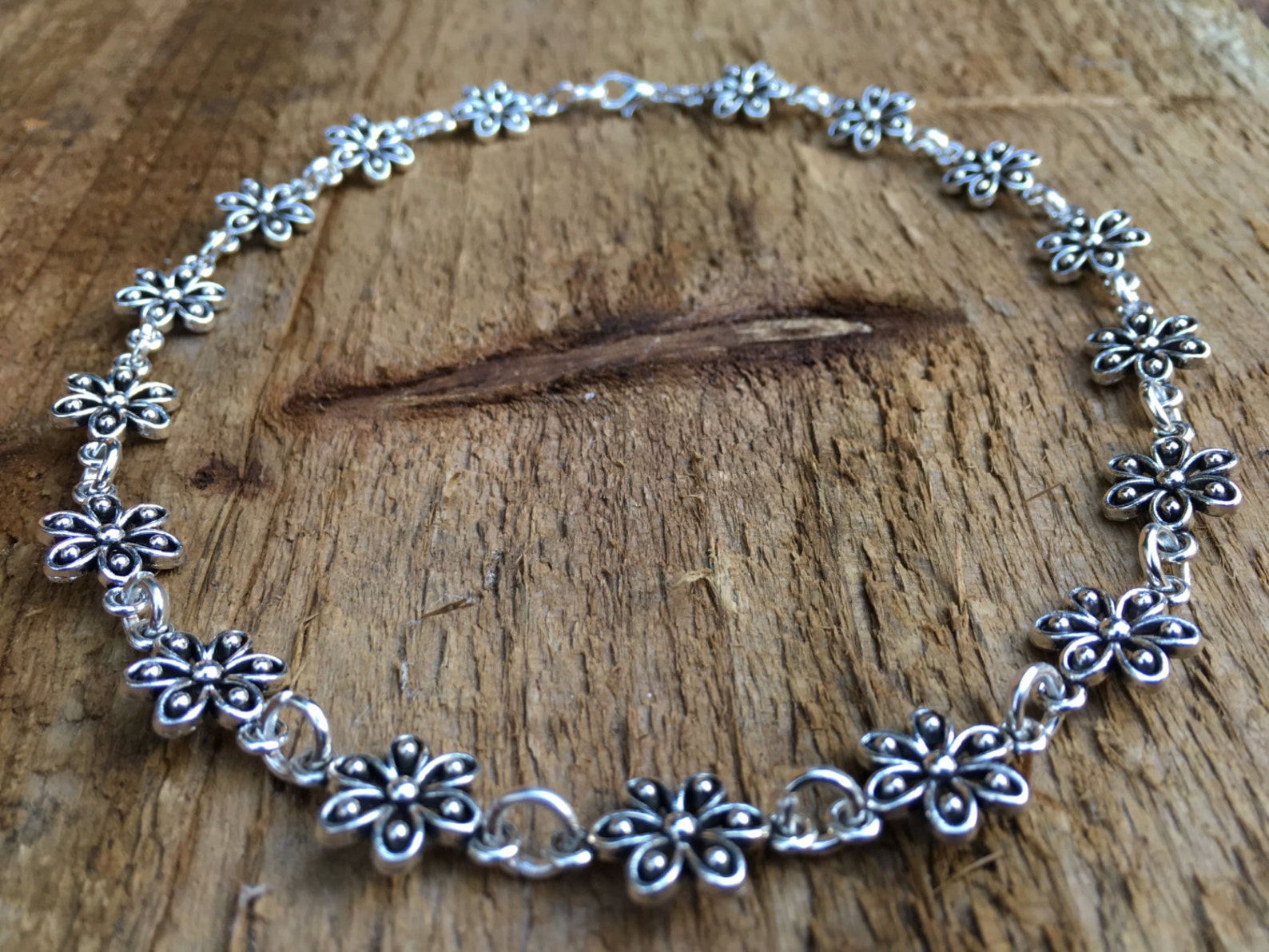 Flower Choker Necklace Silver Flower Necklace Chain of - Etsy
