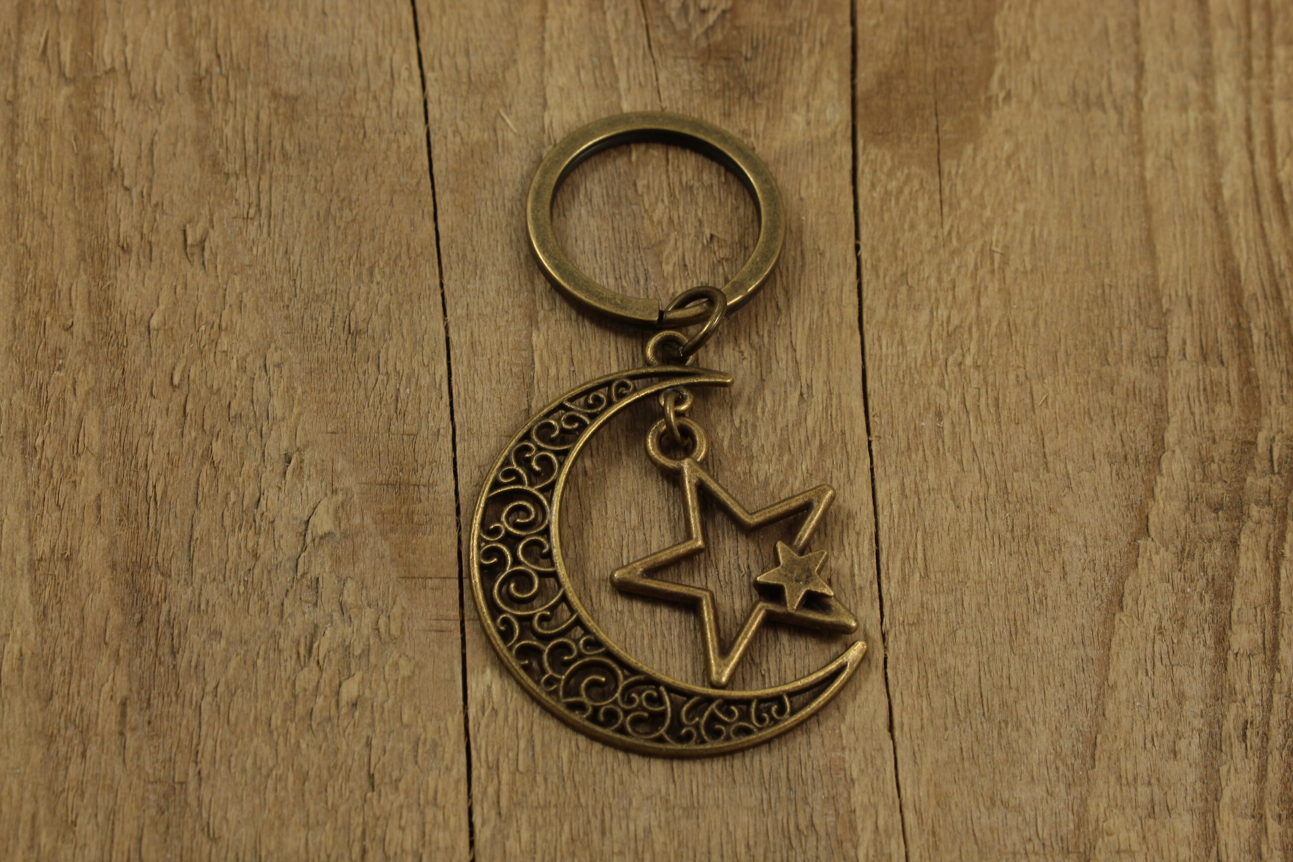 Bronze Moon Keyring Moon Keychain Moon Star Keyring Moon - Etsy