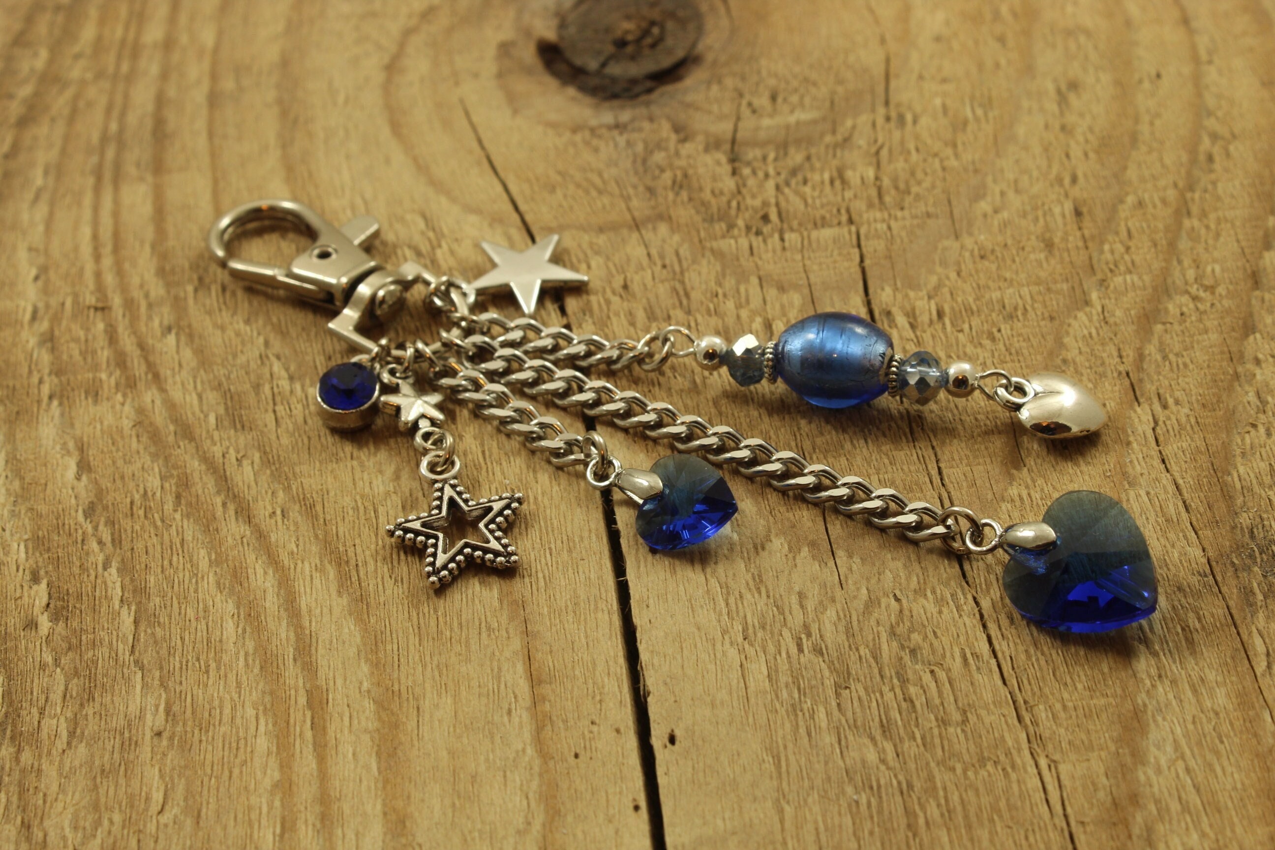 Blue Heart Bag Charm, Heart Keyring, Beaded Heart Keychain, Beaded Bag ...