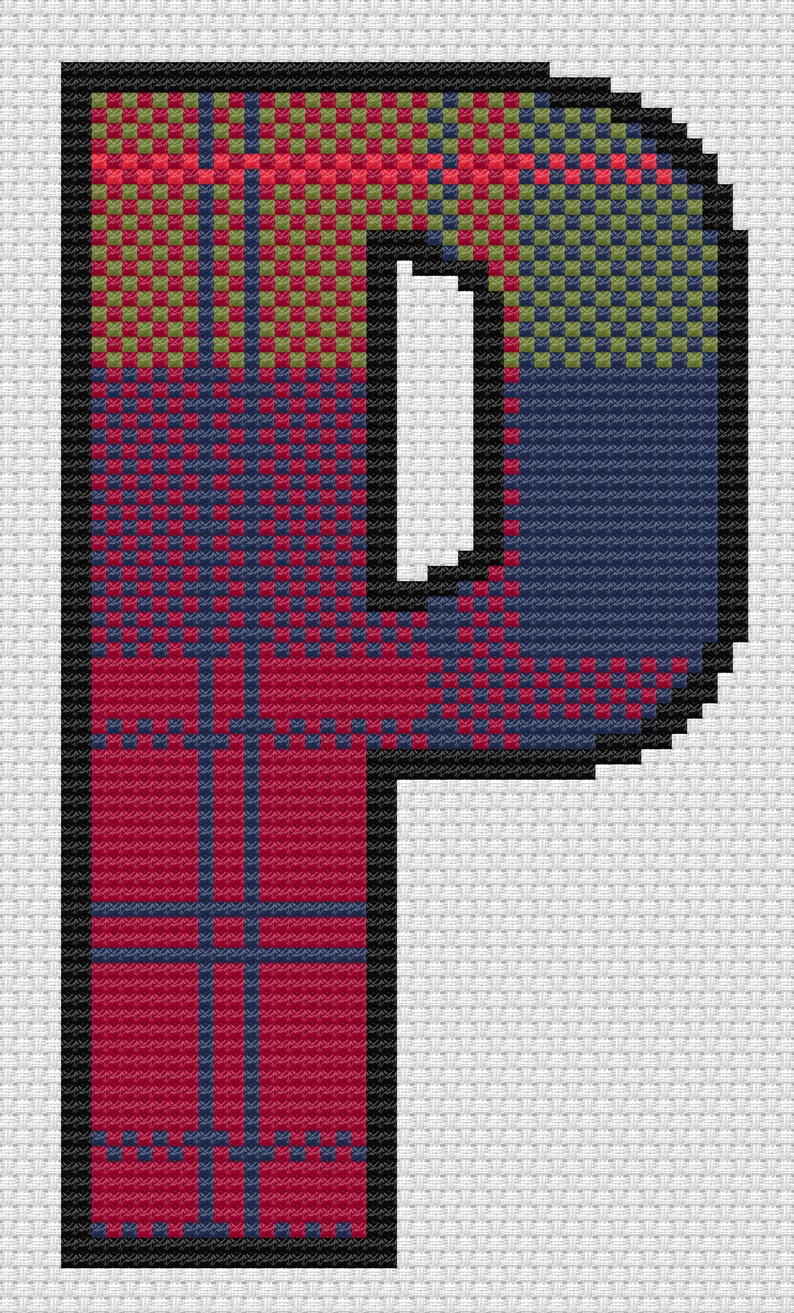 Cross Stitch Letter P Blue and Red Plaid Tartan Pattern, Instant ...