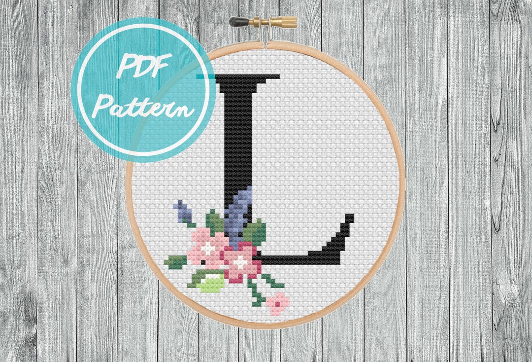 Letter 'L' Floral Monogram Cross Stitch PDF Pattern | Instant Digital ...