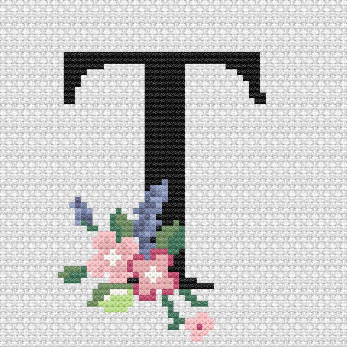 Letter 'T' Floral Monogram Cross Stitch PDF Pattern | Etsy