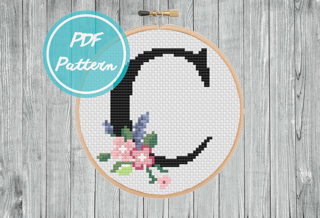 Letter 'C' Floral Monogram Cross Stitch PDF Pattern | Instant Digital ...