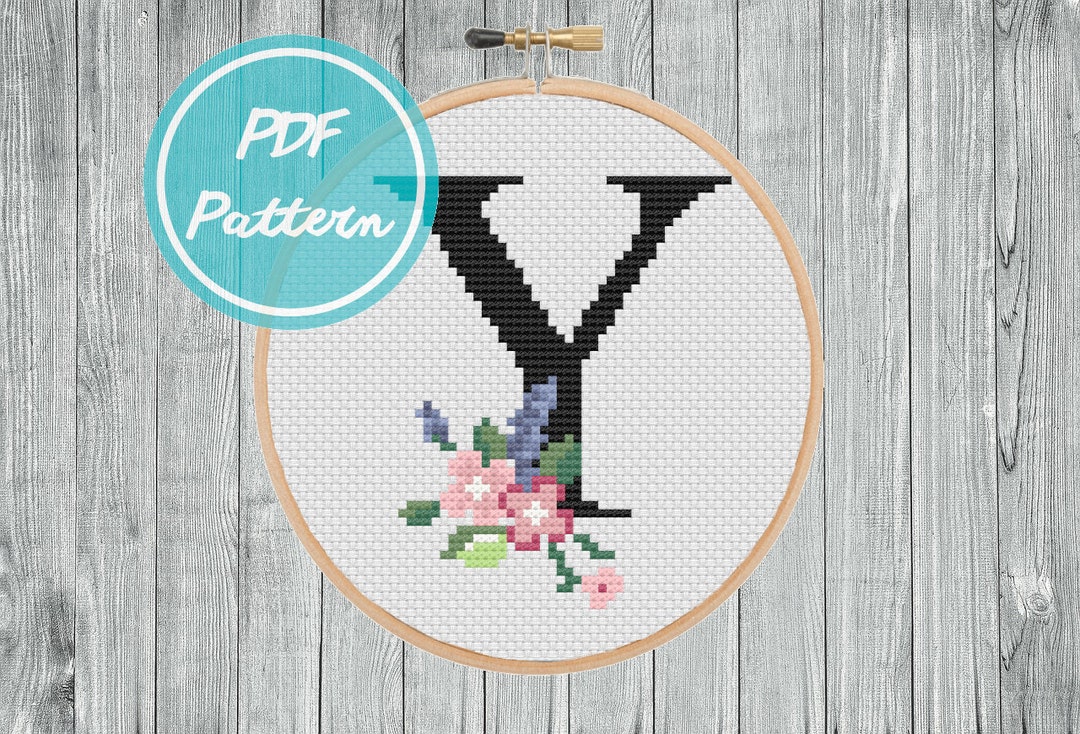 Letter 'Y' Floral Monogram Cross Stitch PDF Pattern | Instant Digital ...