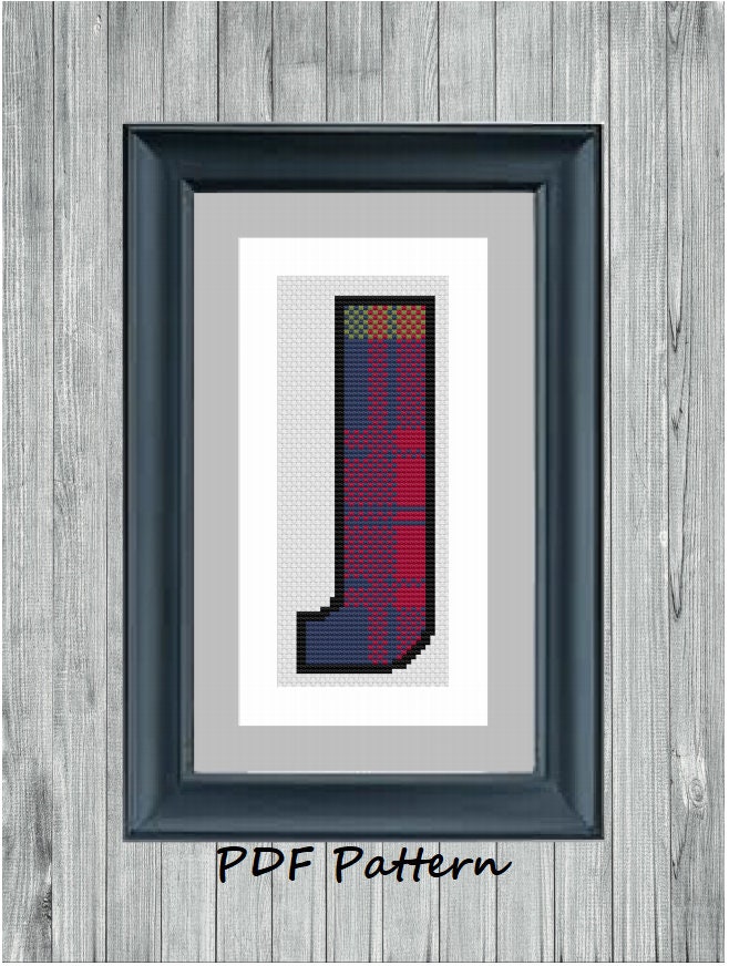 Cross Stitch Letter J Blue and Red Plaid Tartan Pattern, Instant ...