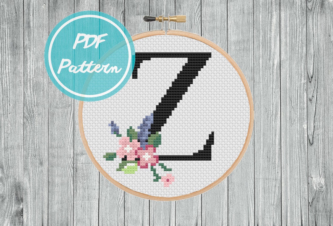 Letter 'Z' Floral Monogram Cross Stitch PDF Pattern | Instant Digital ...
