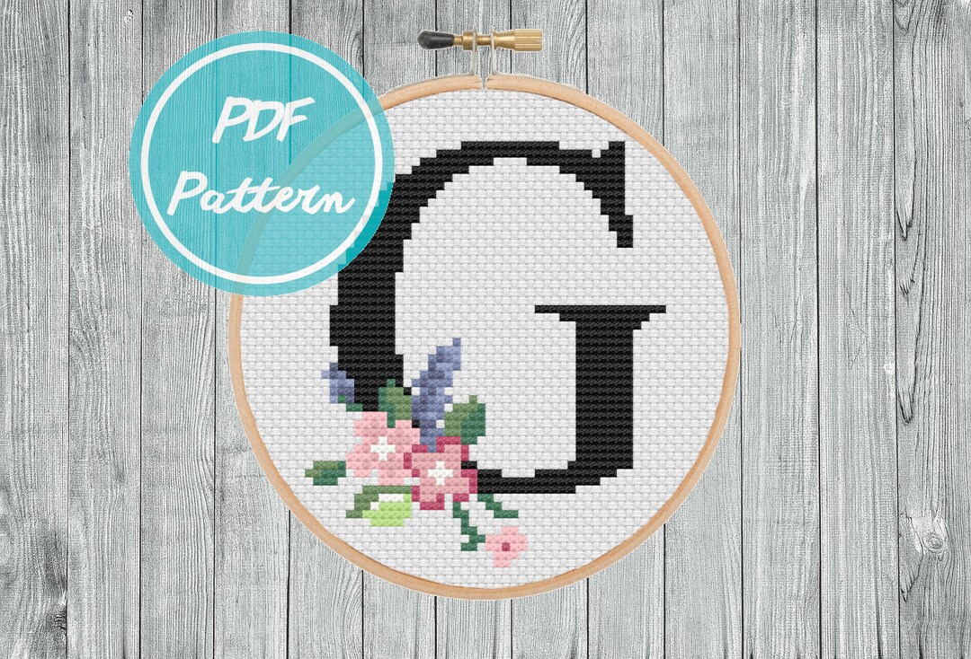 Letter 'G' Floral Monogram Cross Stitch PDF Pattern | Instant Digital ...