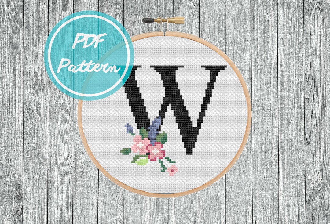 Letter 'W' Floral Monogram Cross Stitch PDF Pattern | Instant Digital ...