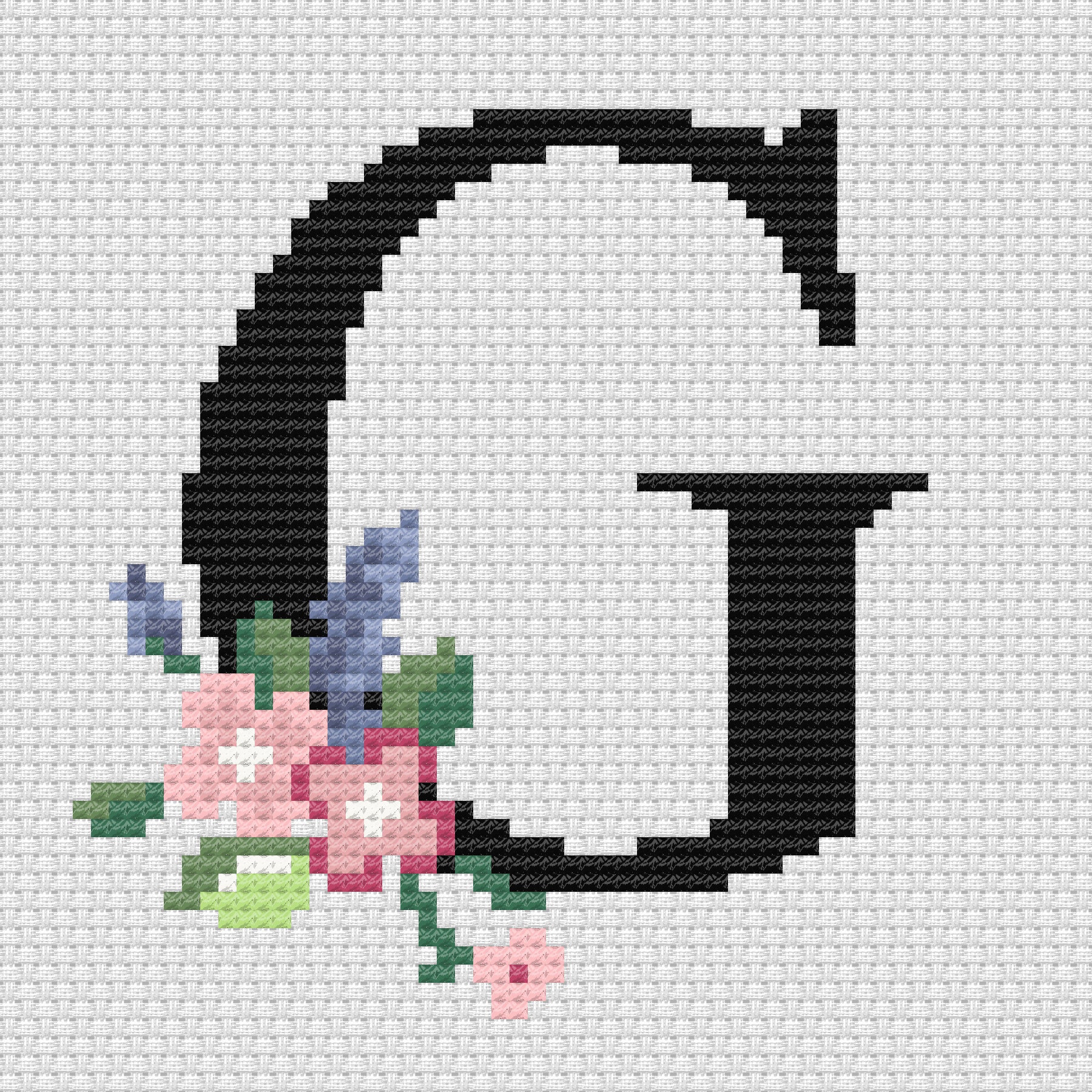 Letter 'G' Floral Monogram Cross Stitch PDF Pattern | Instant Digital ...