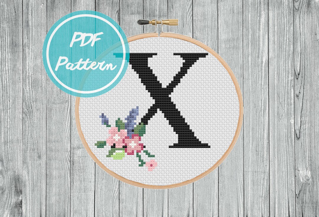 Letter 'X' Floral Monogram Cross Stitch PDF Pattern | Instant Digital ...